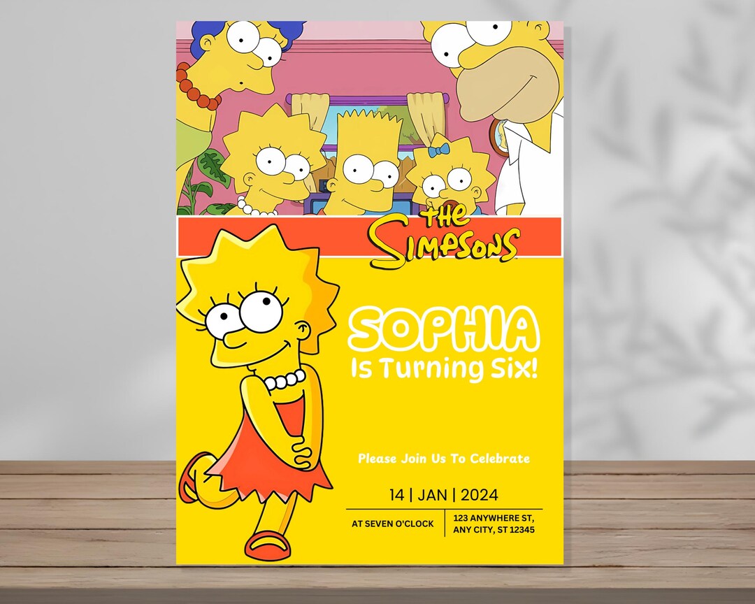 Editable Lisa Simpson Invitation, Simpsons Birthday Invitation ...