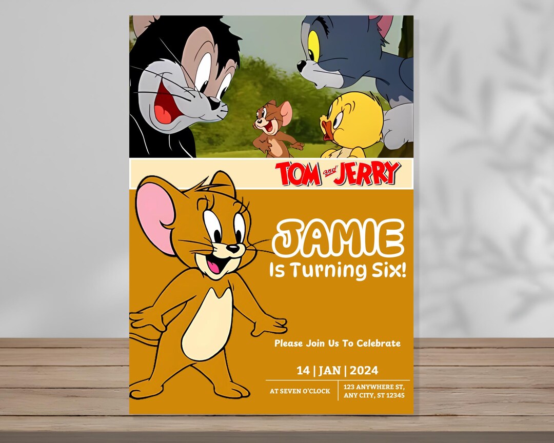 Birthday Invitation Tom and Jerry Editable Template Digital Party ...