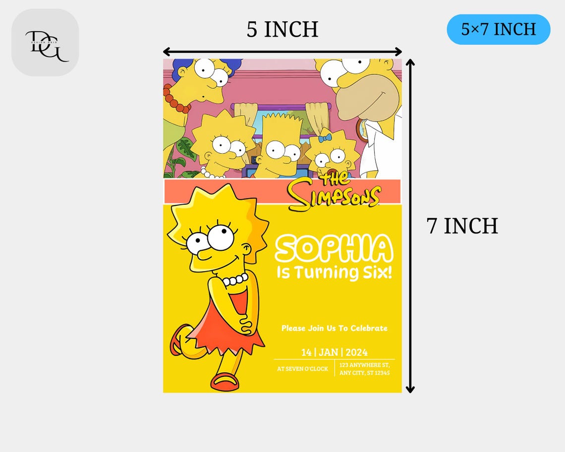 Birthday Invitation Simpsons Lisa Editable Template Digital Party ...
