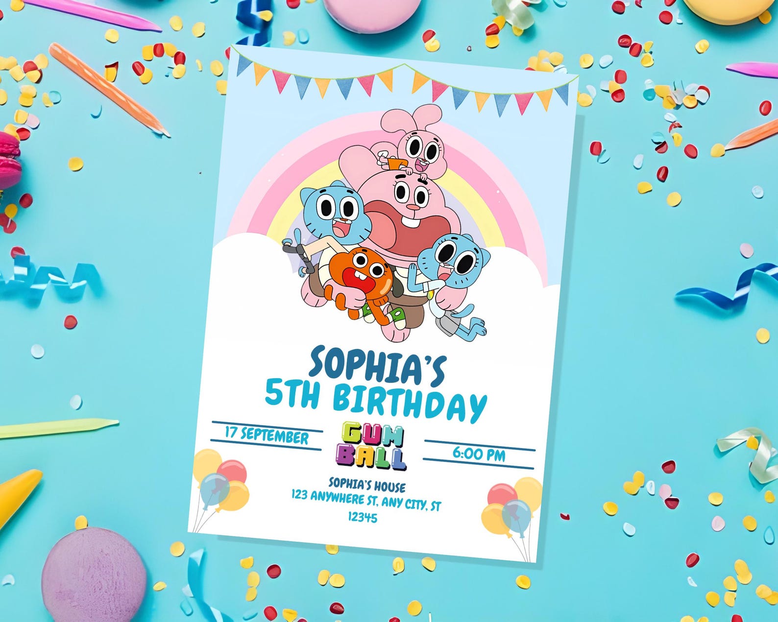 Birthday Invitation Gumball Editable Template Digital Party Invite ...