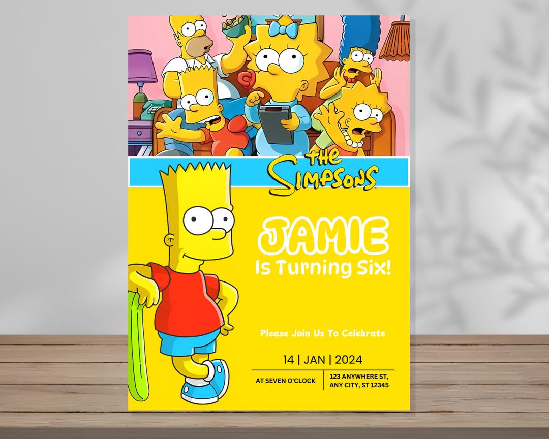 Birthday Invitation Simpsons Bart Editable Template Digital Party ...