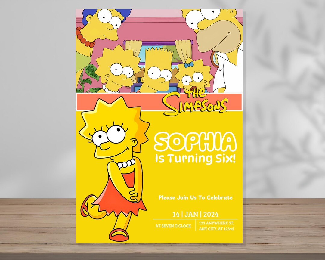 Birthday Invitation Simpsons Lisa Editable Template Digital Party ...