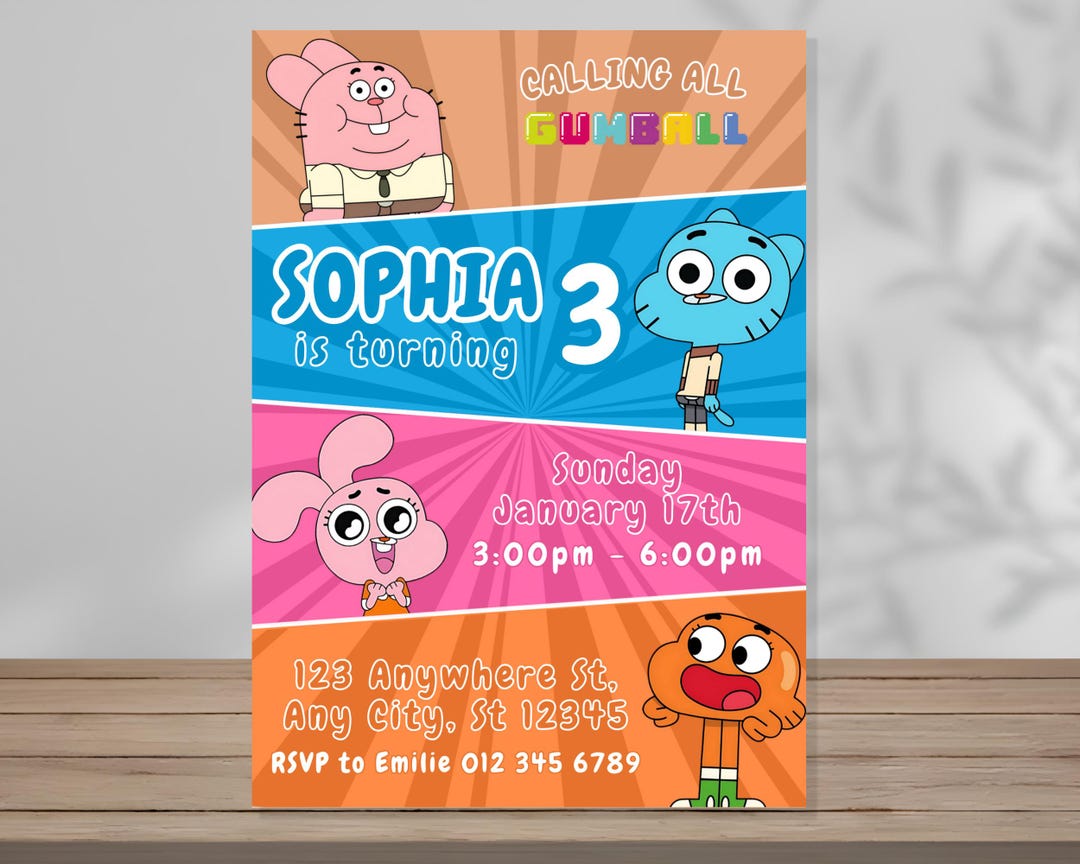 Gumball Birthday Invitation Editable Template Digital Party Invitation ...