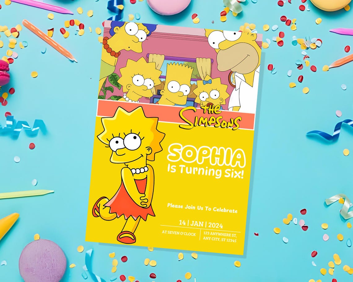 Birthday Invitation Simpsons Lisa Editable Template Digital Party ...