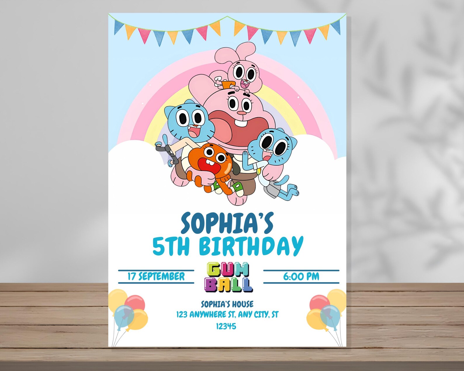 Birthday Invitation Gumball Editable Template Digital Party Invite ...