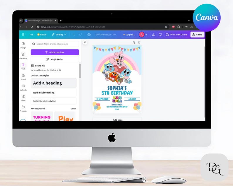 Birthday Invitation Gumball Editable Template Digital Party Invite ...