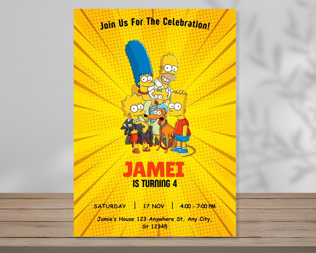 Birthday Invitation the Simpsons Editable Template Digital Party Invite ...
