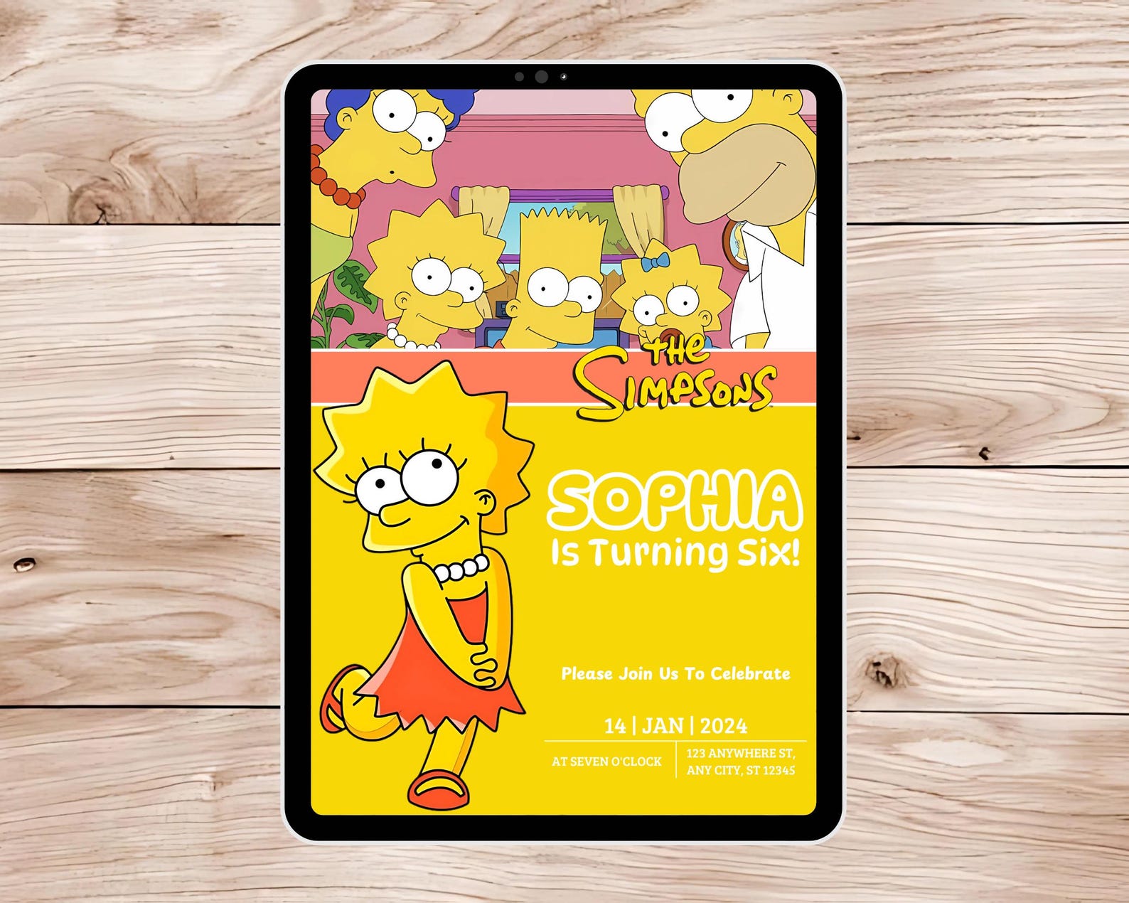 Birthday Invitation Simpsons Lisa Editable Template Digital Party ...