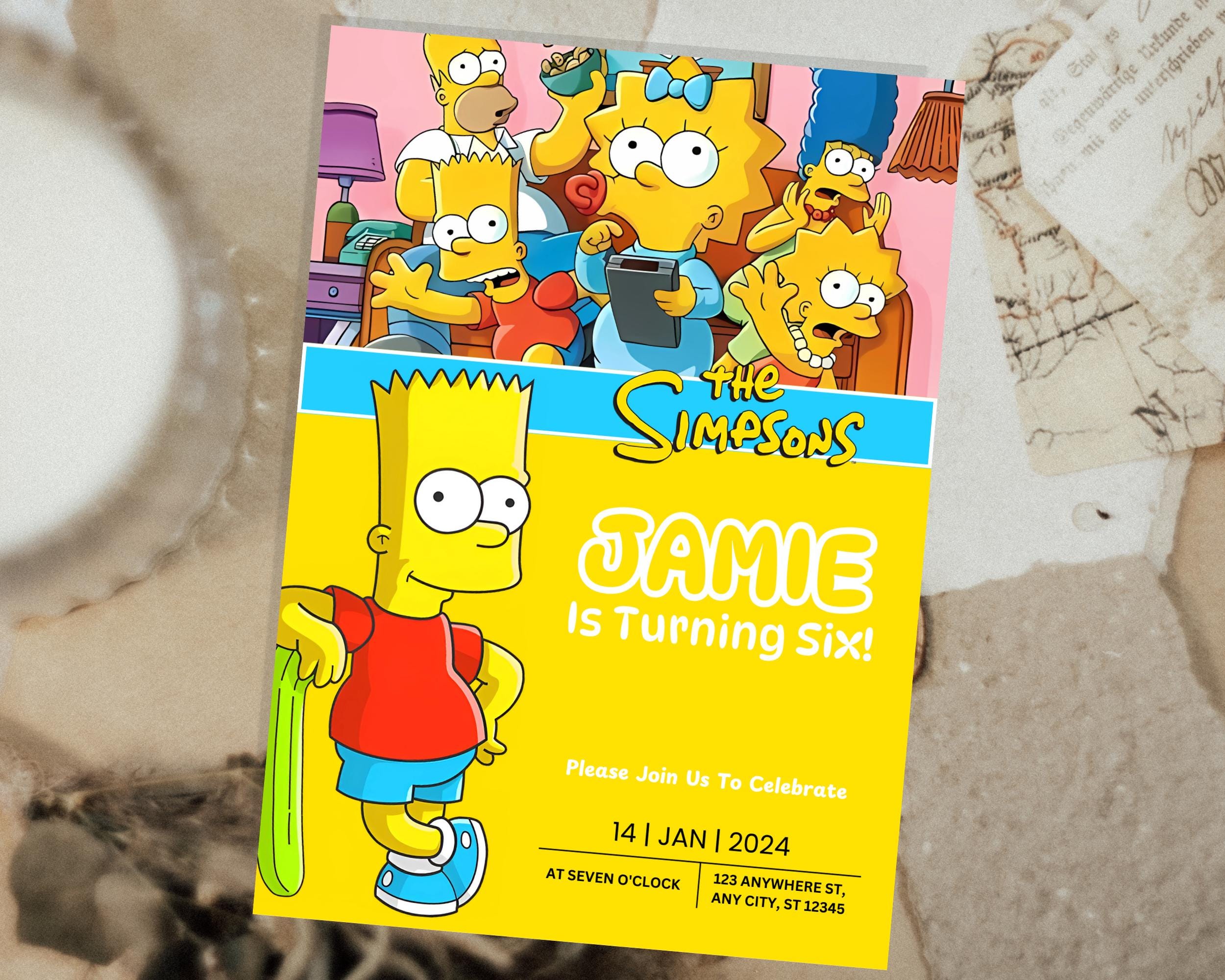 Birthday Invitation Simpsons Bart Editable Template Digital Party ...