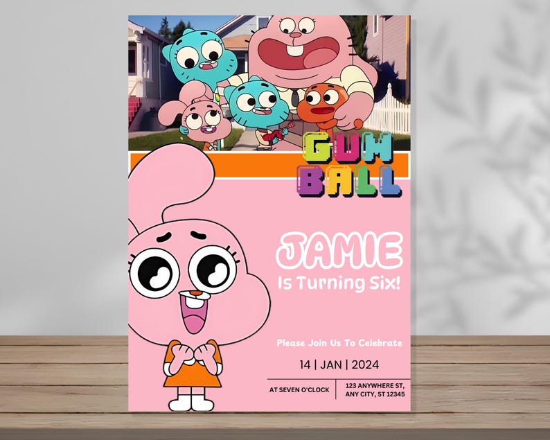 Birthday Invitation Gumball Editable Template Digital Party Invitation ...