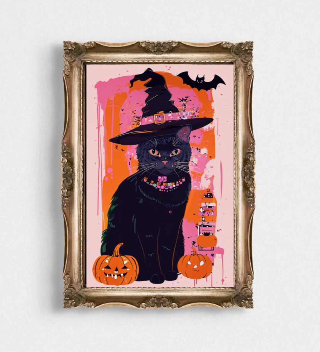 Halloween Wall Art Black Cat Poster, Klimt Art Inspired Digital Prints ...