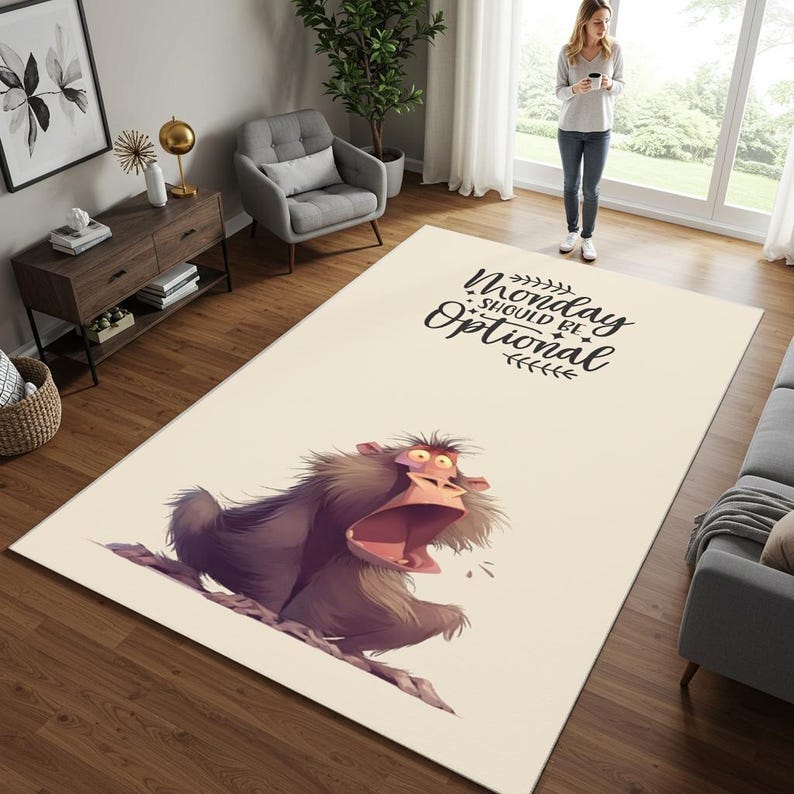 Monday Should Be Optional Rug - Funny Yawning Baboon Area Rug, Washable ...