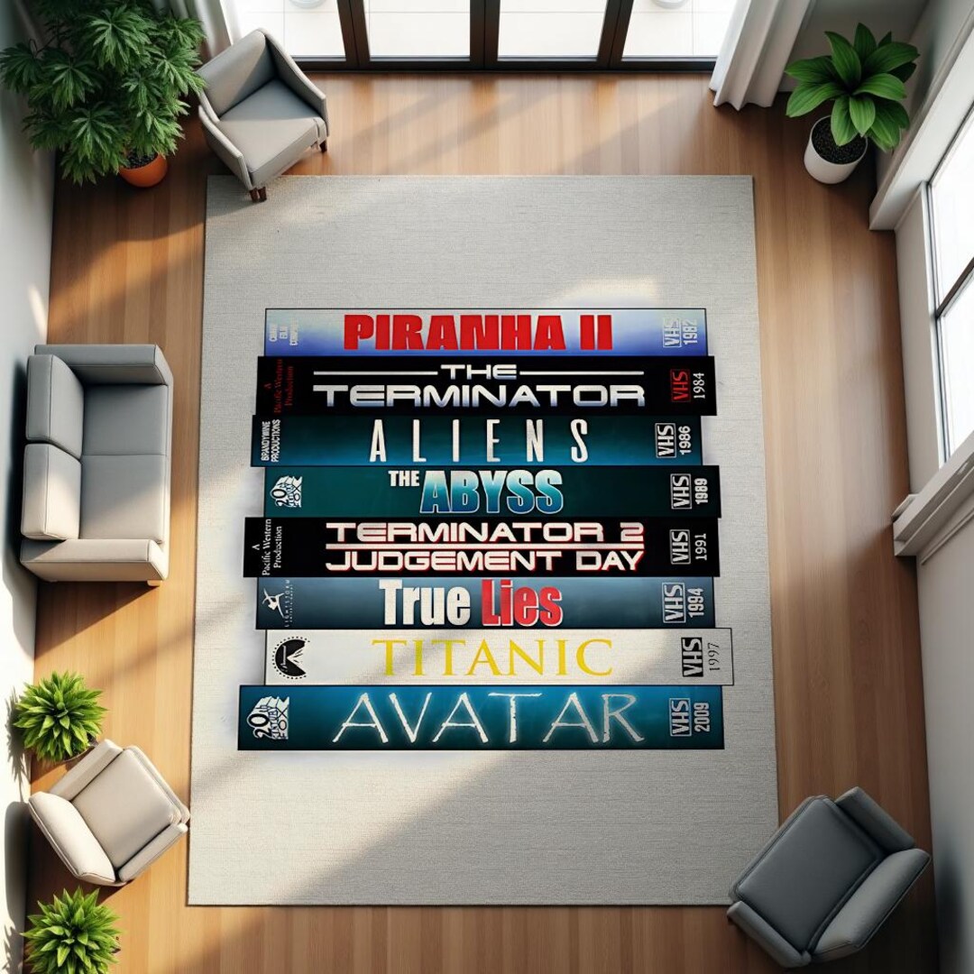 James Cameron VHS Rug – Movie Spine Carpet, Non-slip Retro Area Rug ...