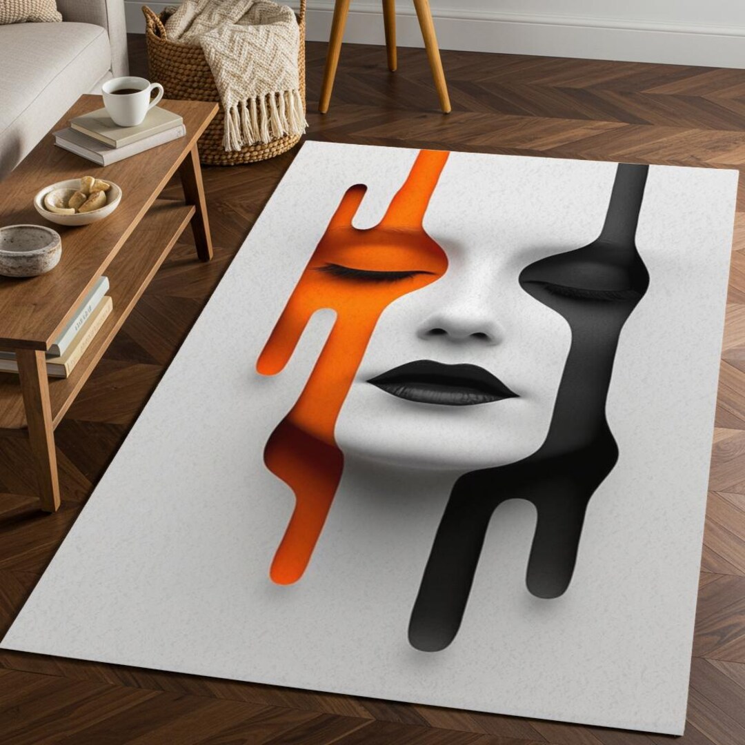 3D Abstract Face Rug – Modern Art Print Area Carpet, Washable Anti-slip ...