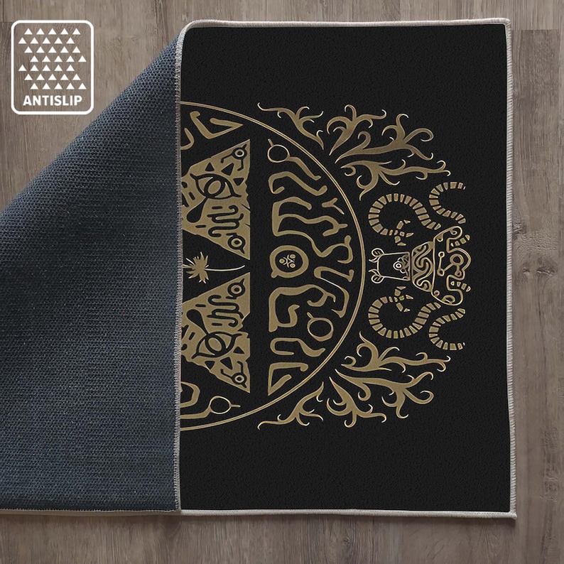 Zelda Inspired Black Gold Rug – Non Slip Washable Gamer Room Carpet ...
