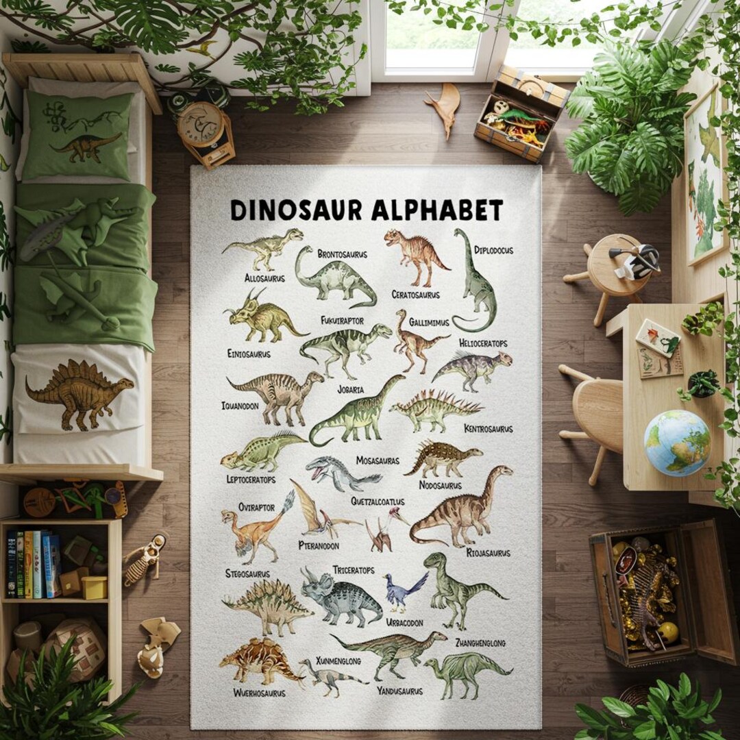 Dinosaur Alphabet Rug for Kids Room – Soft Washable Educational Play ...