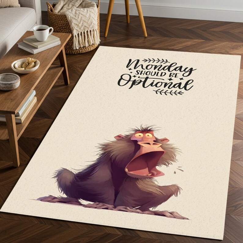 Monday Should Be Optional Rug - Funny Yawning Baboon Area Rug, Washable ...
