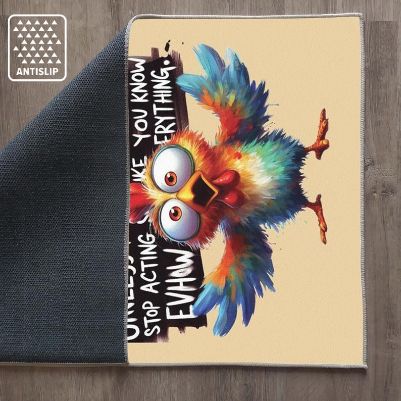 Chicken Quote Funny Rug – Washable Non Slip Cartoon Area Mat With ...
