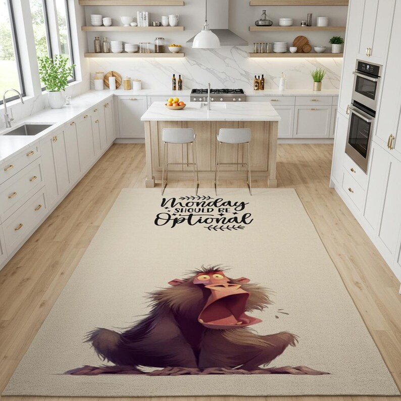 Monday Should Be Optional Rug - Funny Yawning Baboon Area Rug, Washable ...