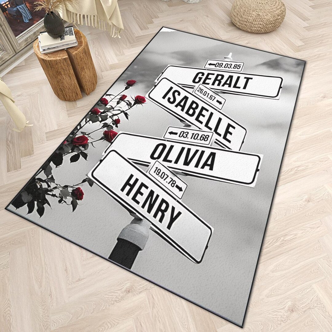 Custom Printed Area Rug: Personalized Family Names, Machine Washable - Etsy