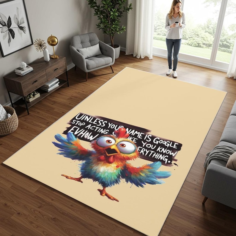 Chicken Quote Funny Rug – Washable Non Slip Cartoon Area Mat With ...