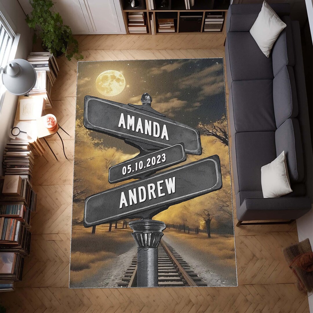 Custom Printed Rug With Names, Personalized Street Sign Design, Machine ...