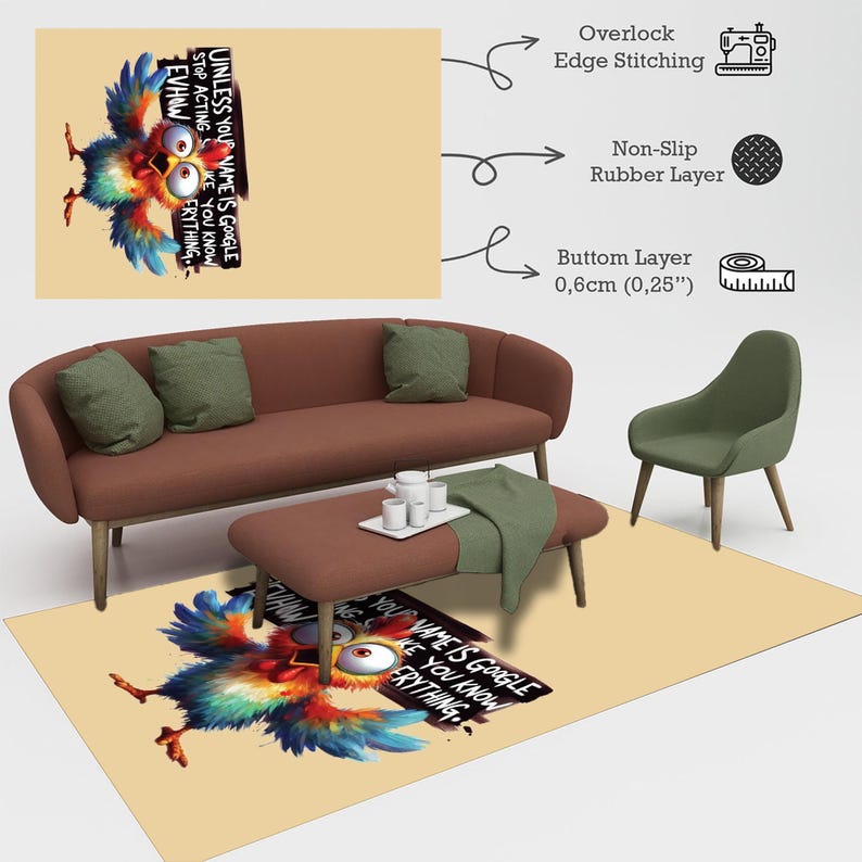 Chicken Quote Funny Rug – Washable Non Slip Cartoon Area Mat With ...