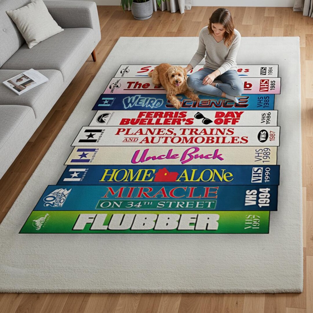 Retro VHS Movie Spine Rug – Custom Printed Soft Area Mat, 80s 90s Movie ...