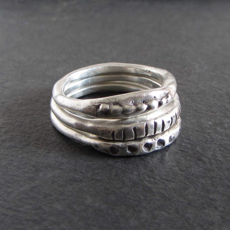 Set of Three Sterling Silver Stackable Rings / Organic Rings / - Etsy
