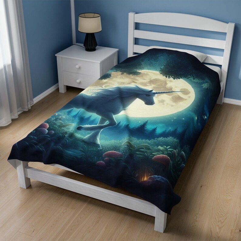 Moonlight Unicorn Velveteen Plush Blanket - Etsy