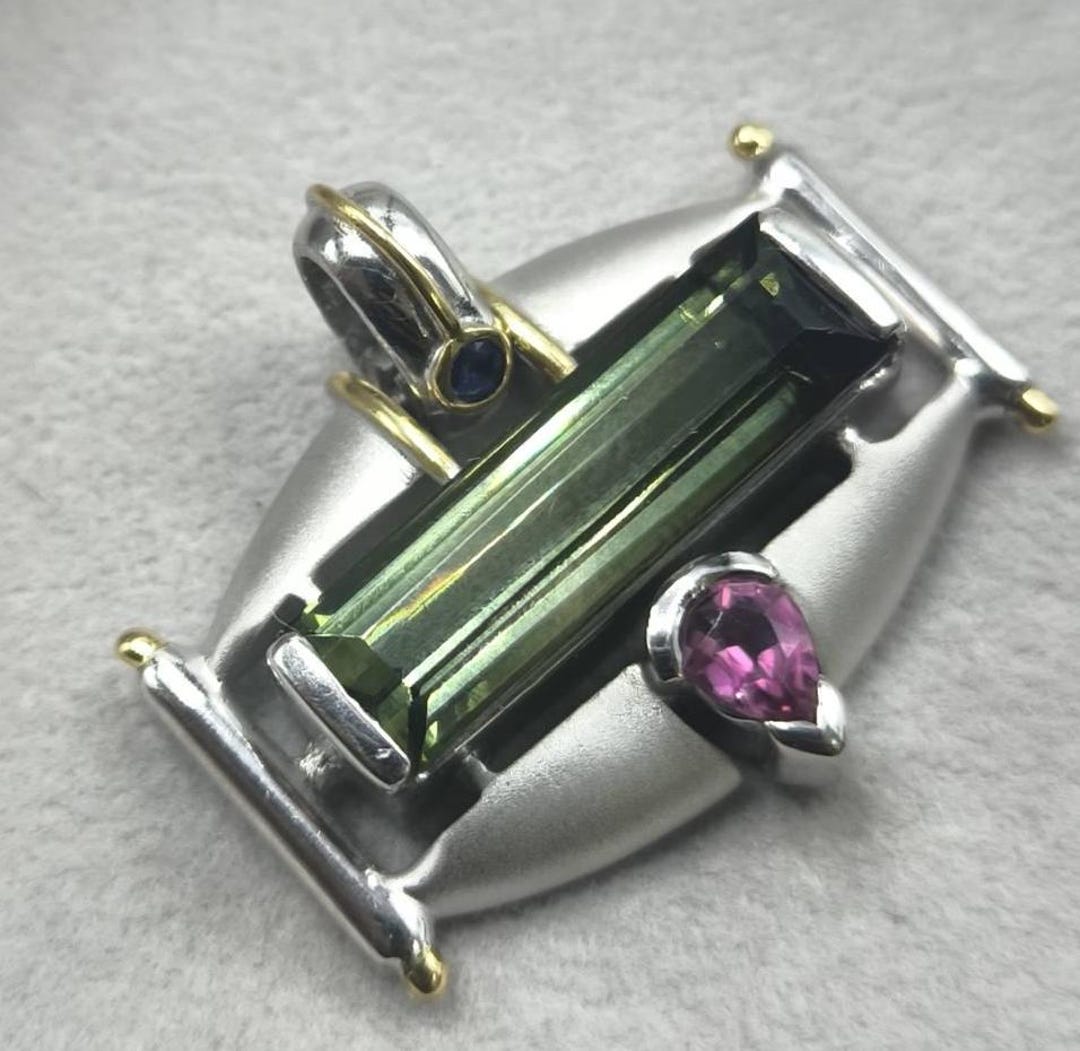 The Viridian Horizon Pendant, Sterling Silver & 18K Gold, Natural Gems ...