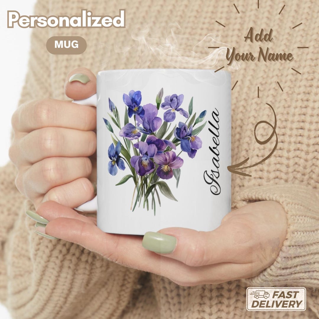 Personalized Birth Flower Mug – Custom Name Mug With Birth Month ...