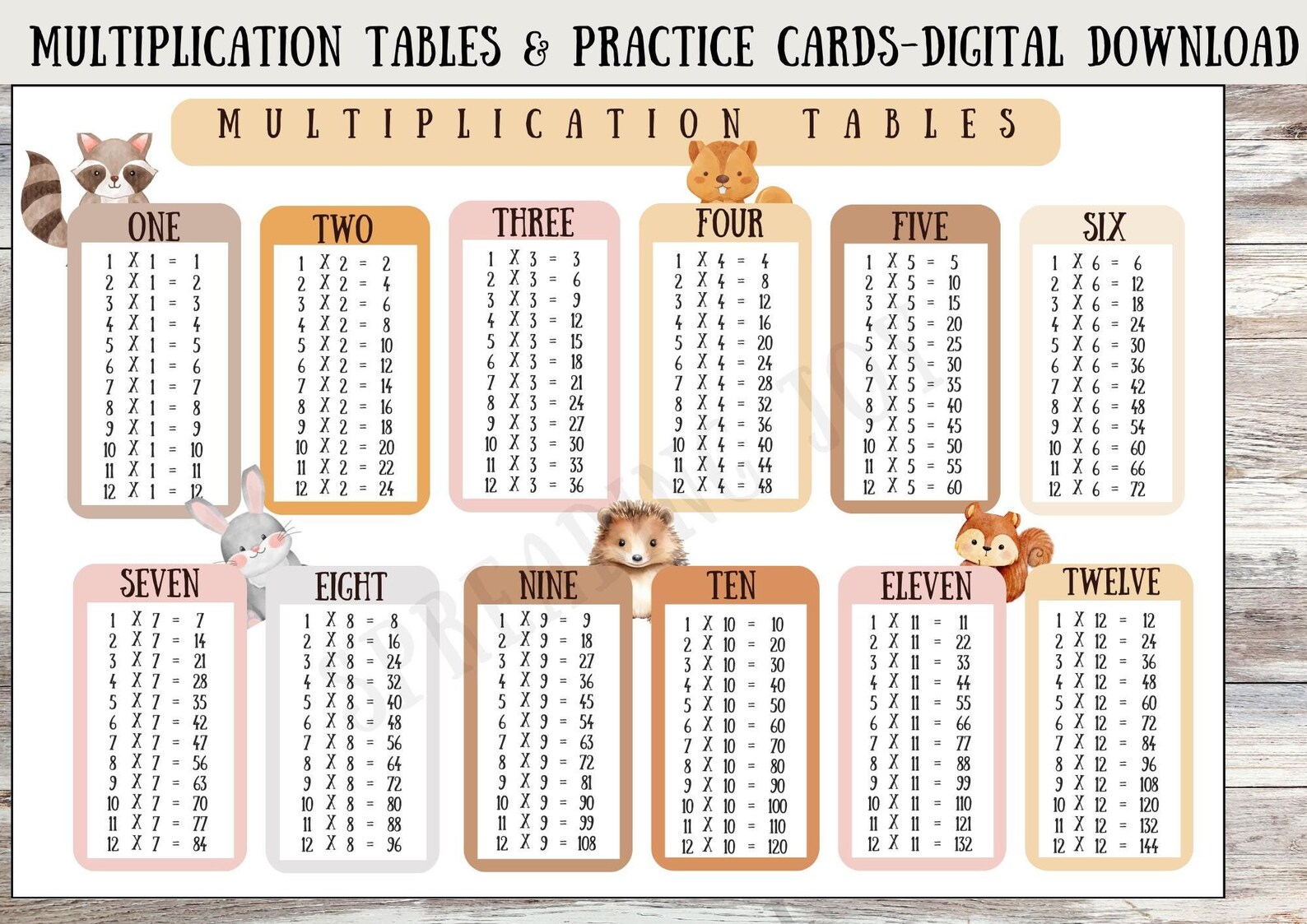 Multiplication Tables and Multiplication Practice Cards-digital ...