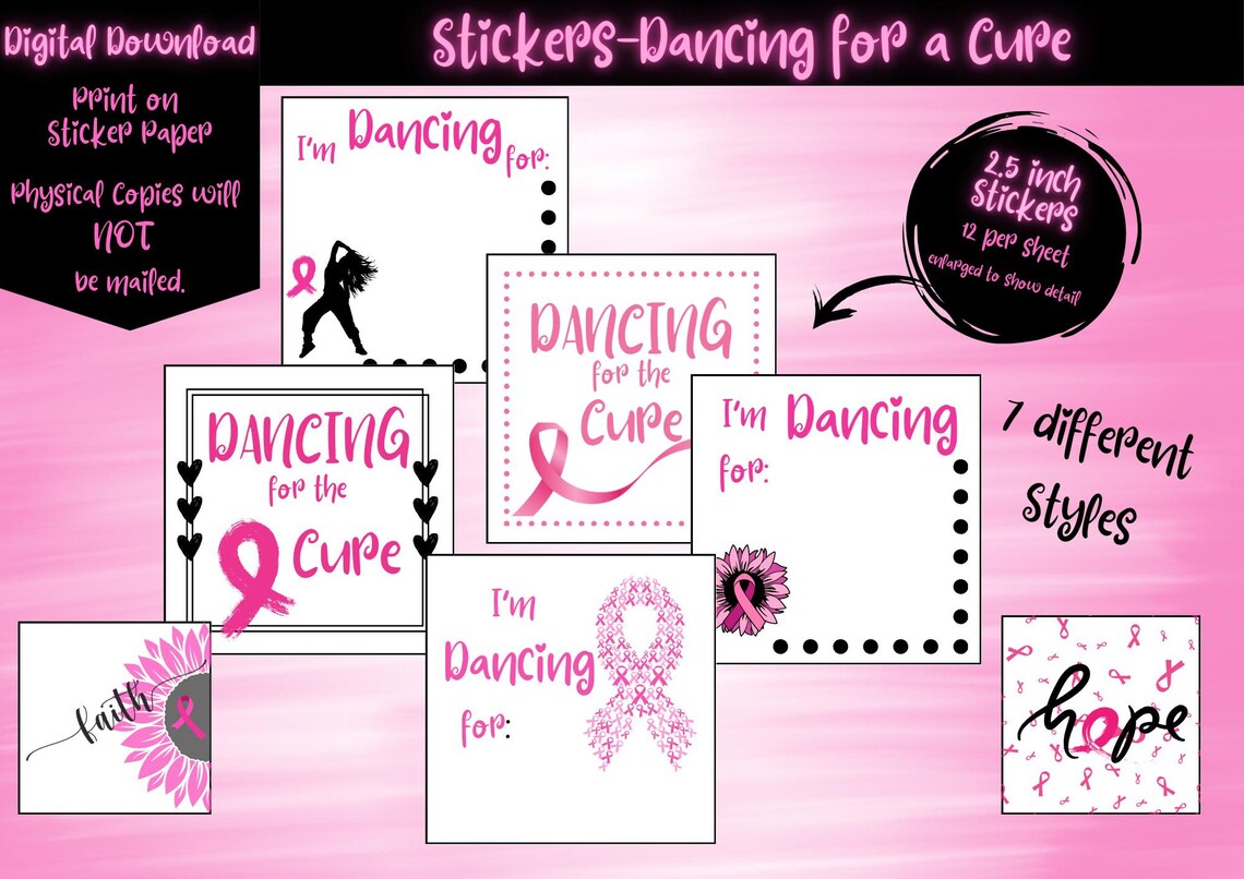 Dancing for a Cure Digital Download Stickers-for Breast Cancer ...
