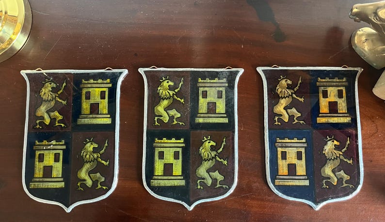 Vintage Heraldic Painted Glass Escutcheons - Etsy