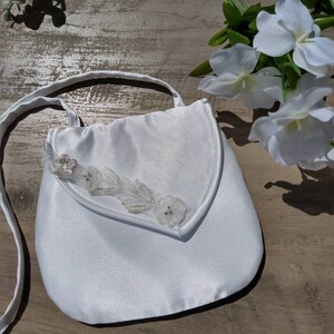 First Communion Purse, Bright White Satin Purse, Flower Girl, Church ...