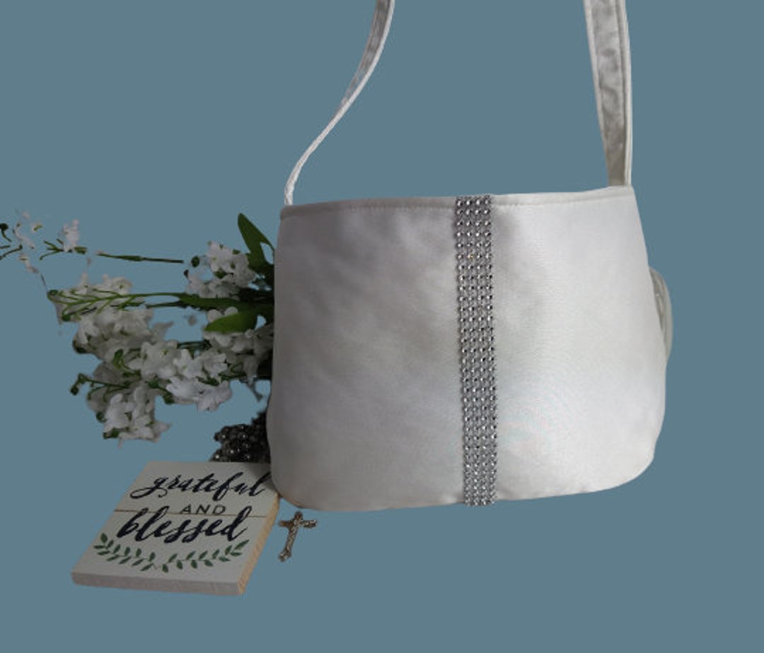 First Communion Purse, Bright White Satin Purse, Flower Girl, Church ...