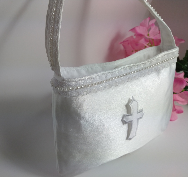 First Communion Purse Bright White Satin Purse Flower Girl - Etsy