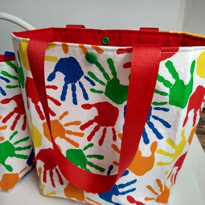 Children Hand Prints, Mini Toddler Totes, Toy Tote, Snack Bag for Day ...