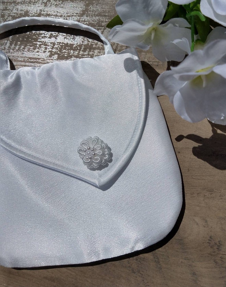 Bright White Satin Purse, Flower Girl, Communion, Church Purse ...