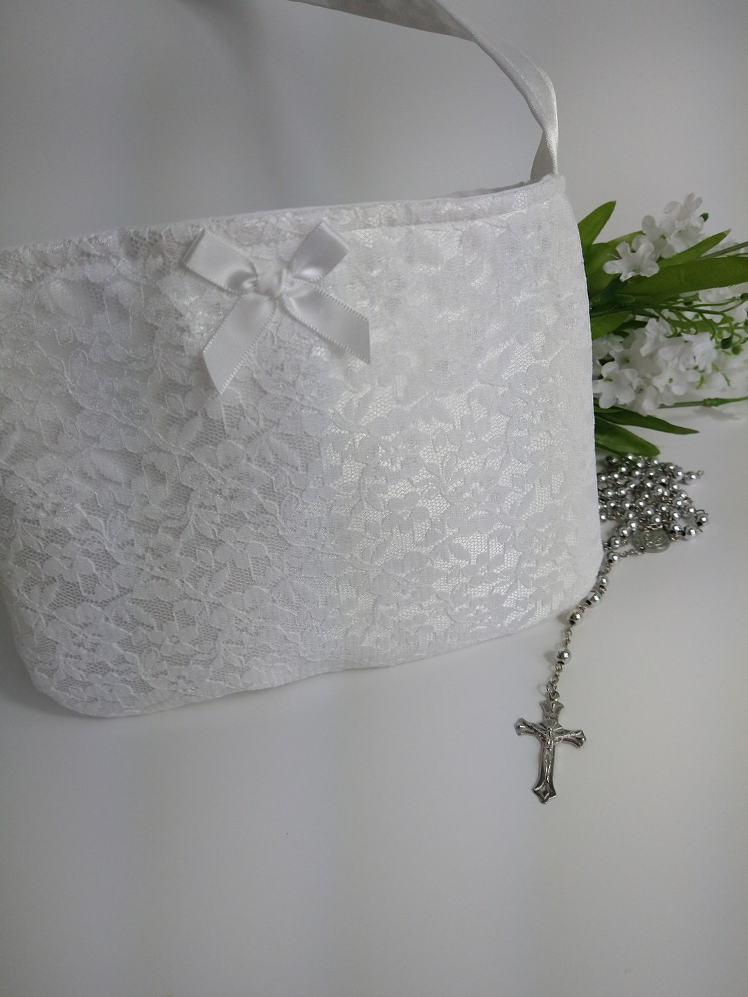 First Communion Purse, Bright White Soft Lace Purse, Flower Girl ...