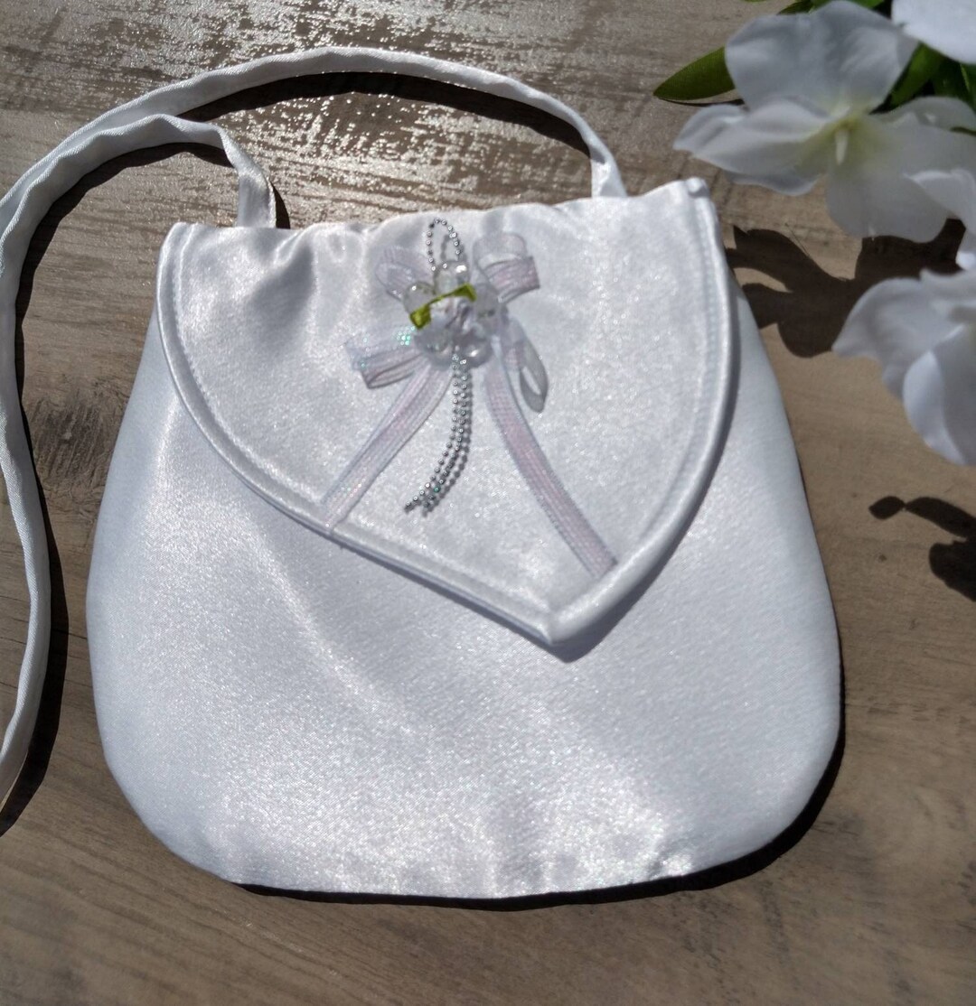 Bright White Satin Purse, Flower Girl, Communion, Church Purse ...