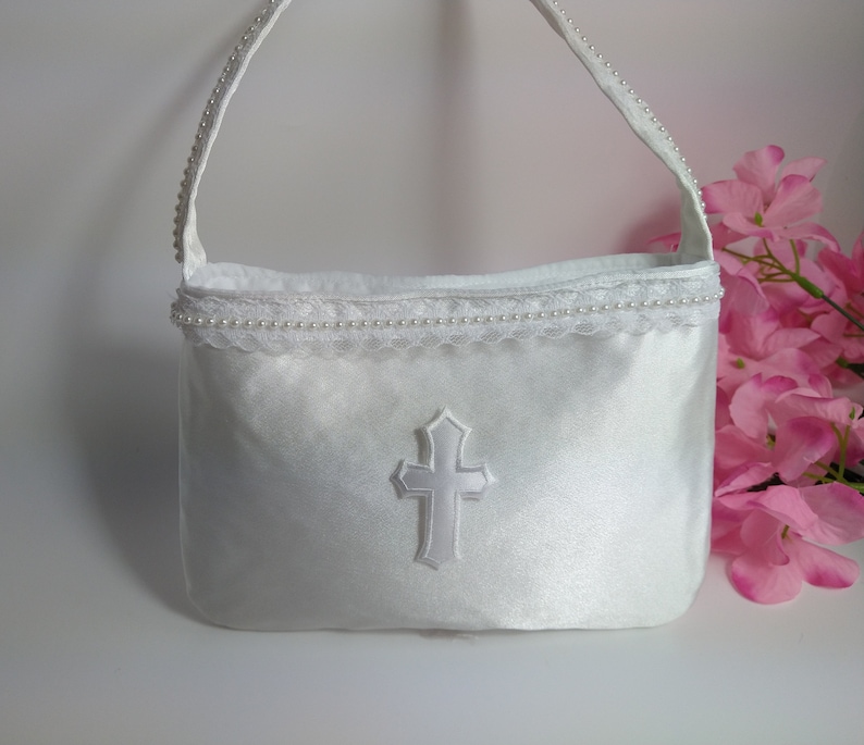 First Communion Purse Bright White Satin Purse Flower Girl - Etsy