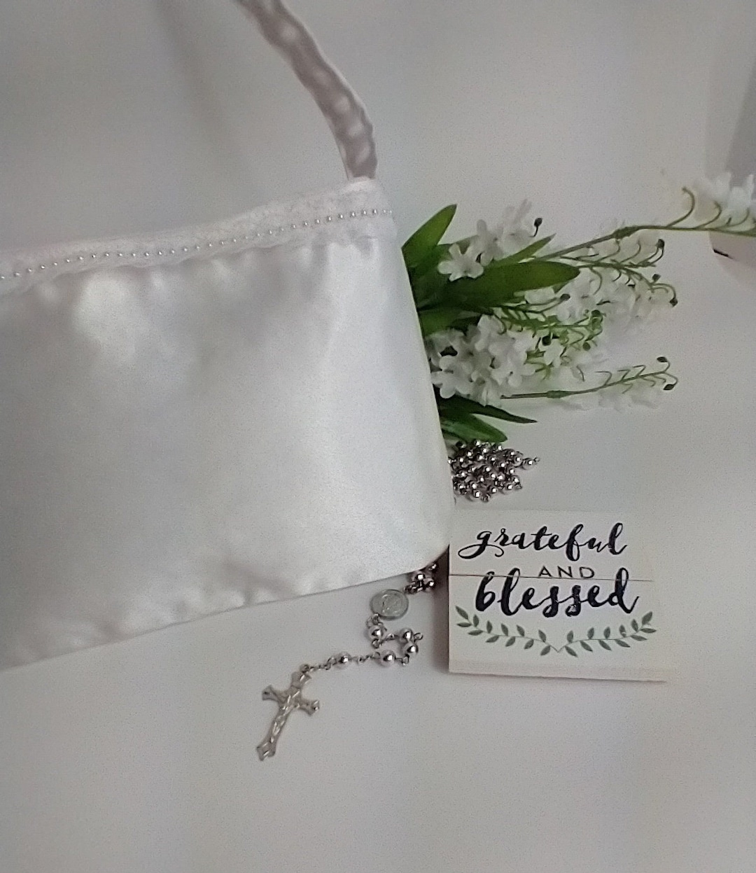 First Communion Purse, Bright White Satin Purse, Flower Girl, Church ...