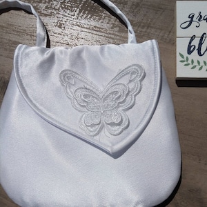 First Communion Purse, Bright White Satin Purse, Flower Girl, Church ...