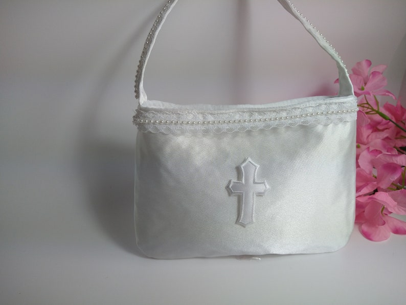 First Communion Purse Bright White Satin Purse Flower Girl - Etsy