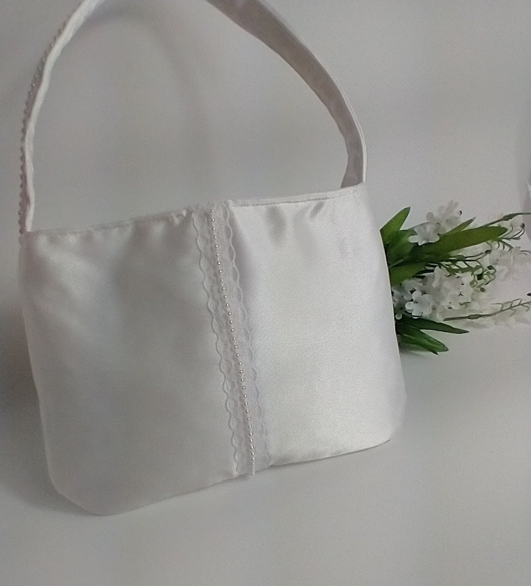 First Communion Purse, Bright White Satin Purse, Flower Girl, Church ...