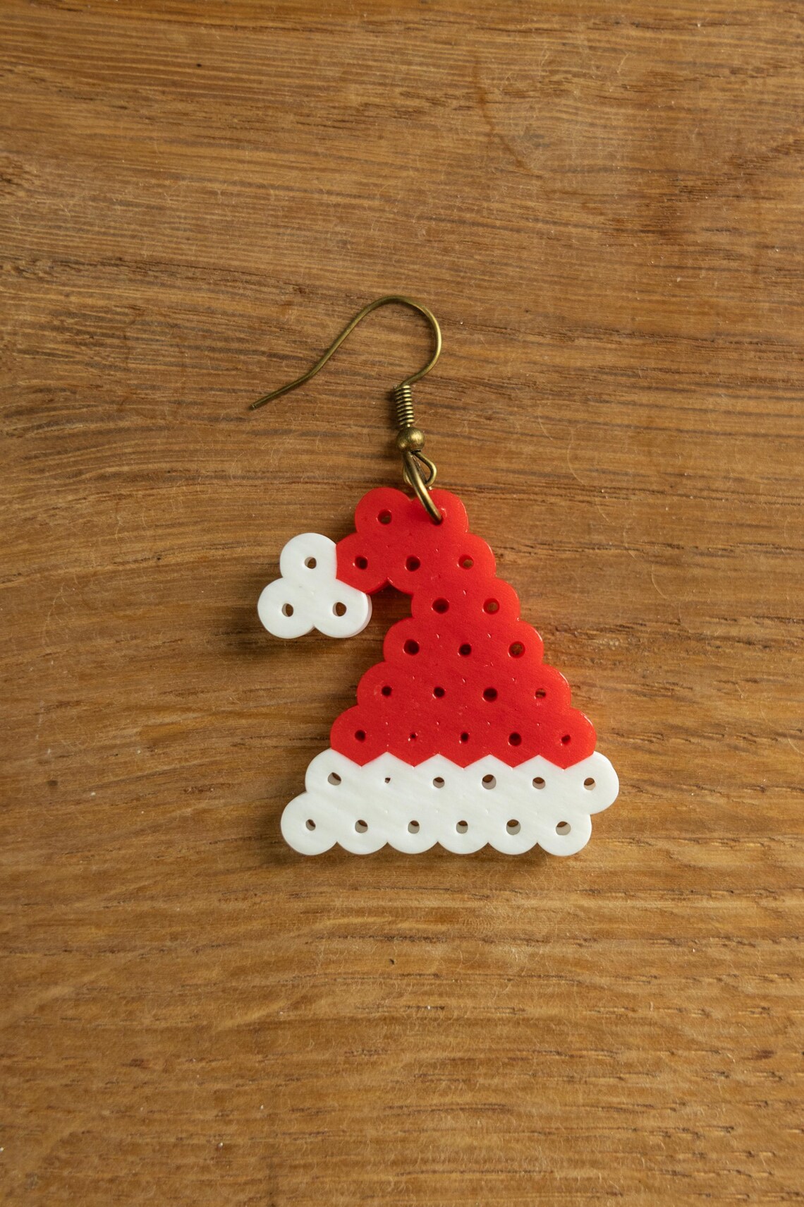 Santa Hat Perler Bead Earrings, Christmas Antique Brass Jewelry - Etsy