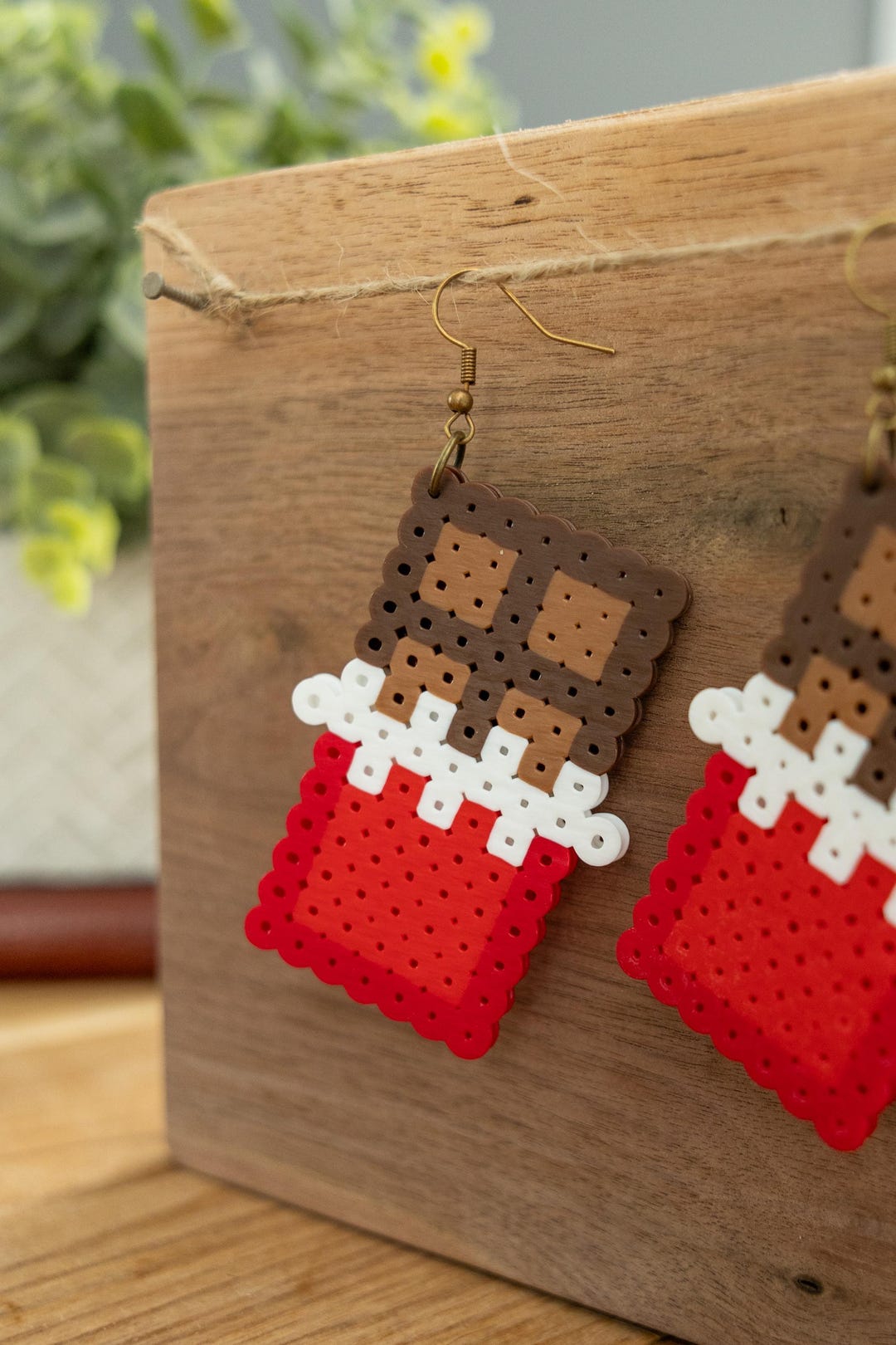 Chocolate Bar Perler Bead Earrings, Handmade Christmas Earrings - Etsy