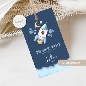 Outer Space Birthday Thank You Tag Astronaut Theme Party Favor Tag ...